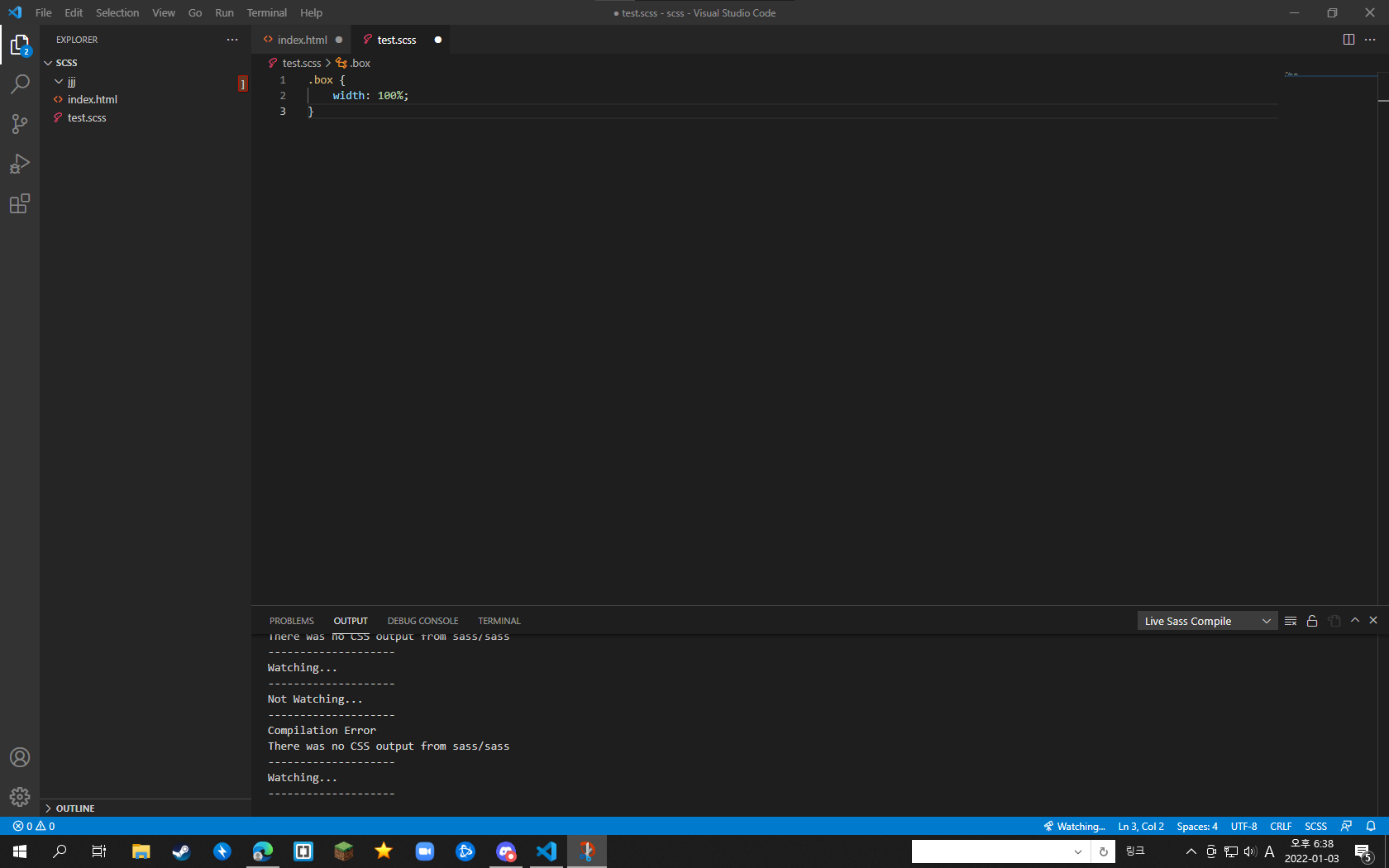 Live Sass Compiler 이 작동을 안합니다 코딩애플 온라인 강좌